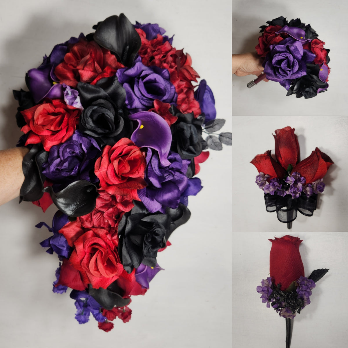 Dark Red Purple Black Rose Calla Lily Wedding Bridal Wedding Bouquet A – Bridal Wedding Bouquets