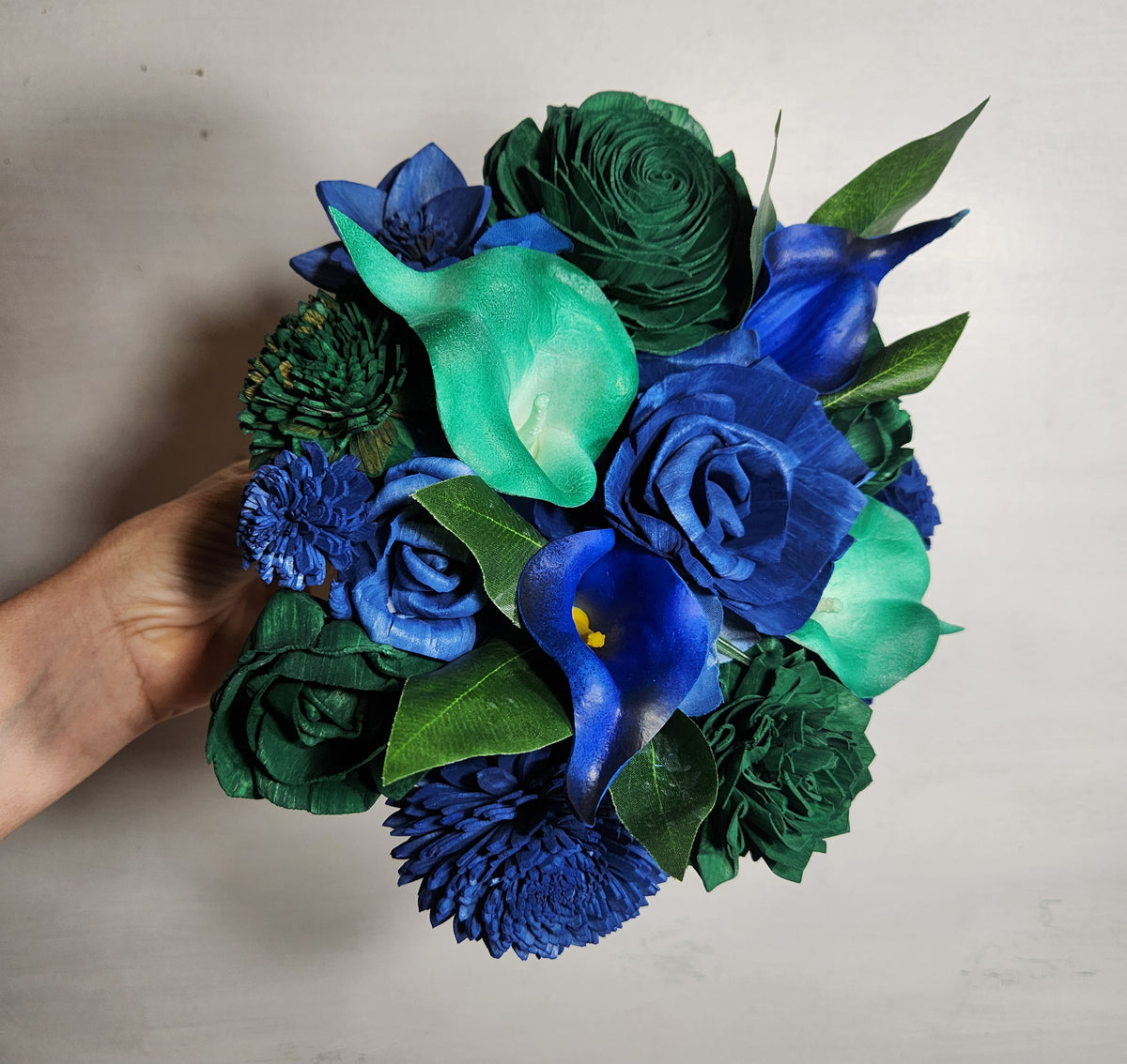 Navy Blue Hunter Green Rose Calla Lily Sola Bridal Wedding Bouquet Acc ...