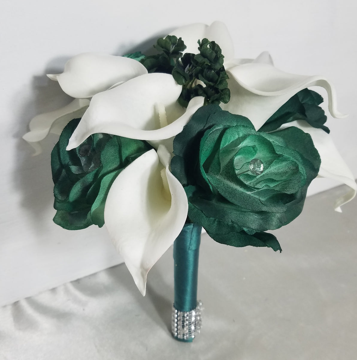 Hunter Green Rose Calla Lily Bridal Wedding Bouquet Accessories ...